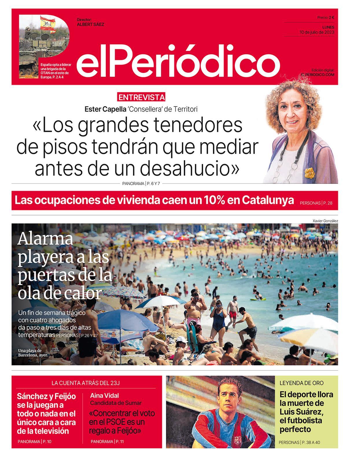 La portada de EL PERIÓDICO del 10 de julio de 2023