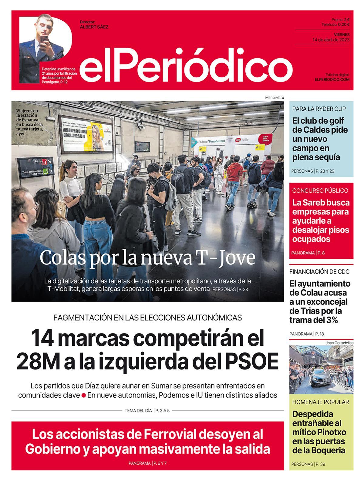 La portada de EL PERIÓDICO del 14 de abril de 2023