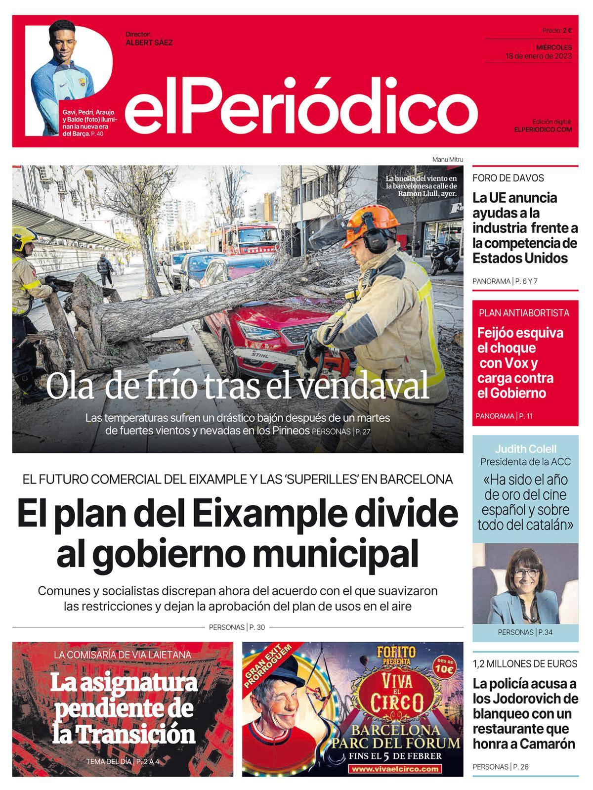La portada de EL PERIÓDICO del 18 de enero de 2023