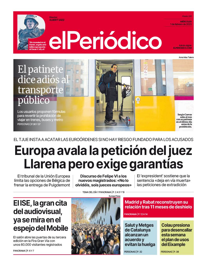 La portada de EL PERIÓDICO del 1 de febrero de 2023