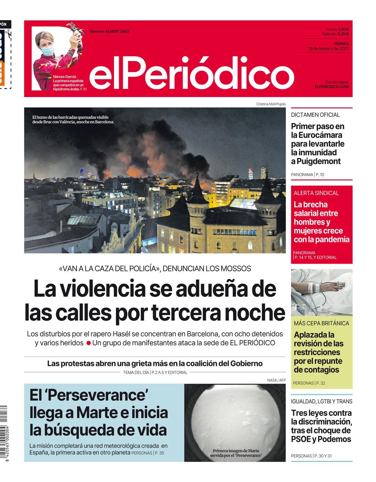 La portada de EL PERIÓDICO del 19 de febrero de 2021