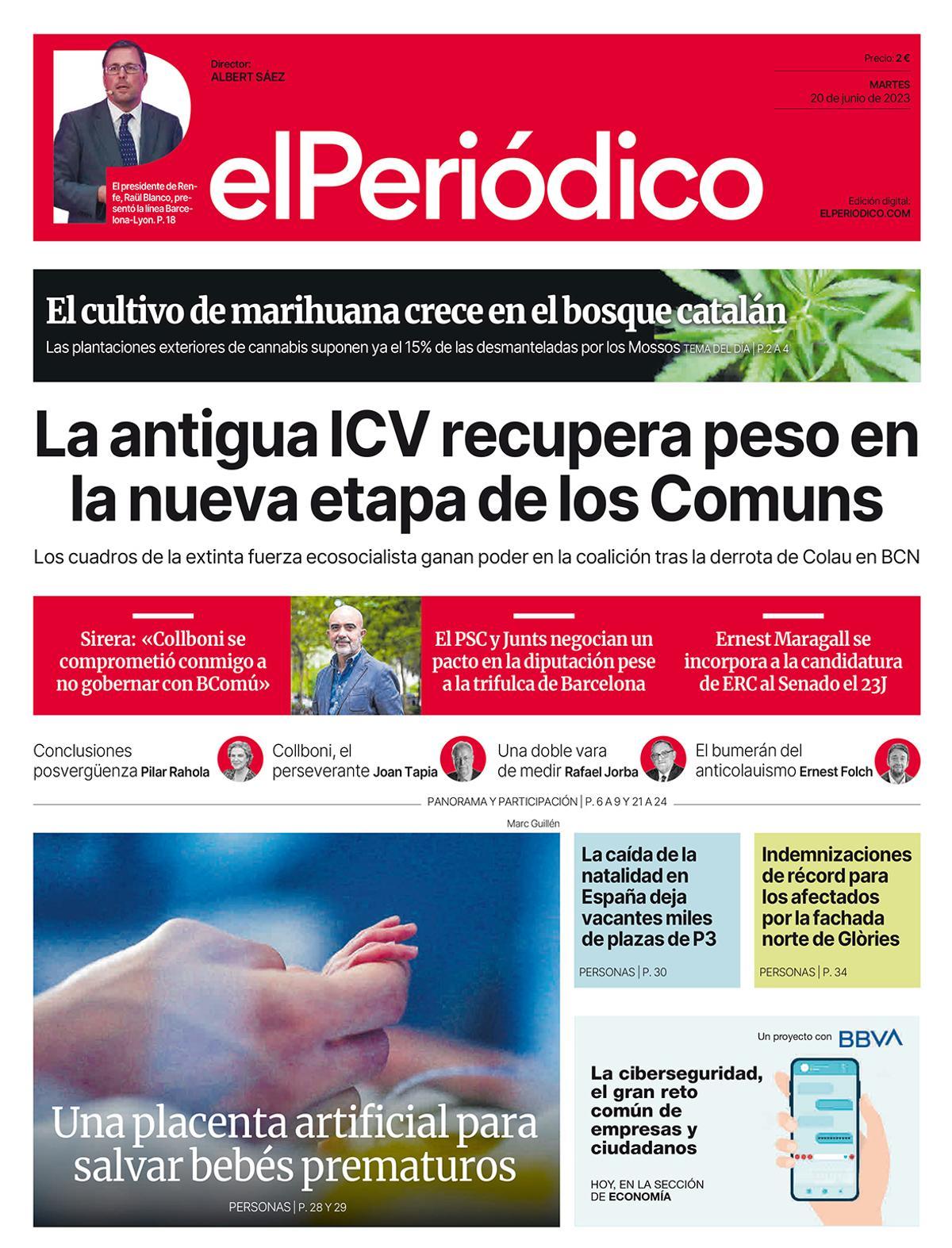 La portada de EL PERIÓDICO del 20 de junio de 2023