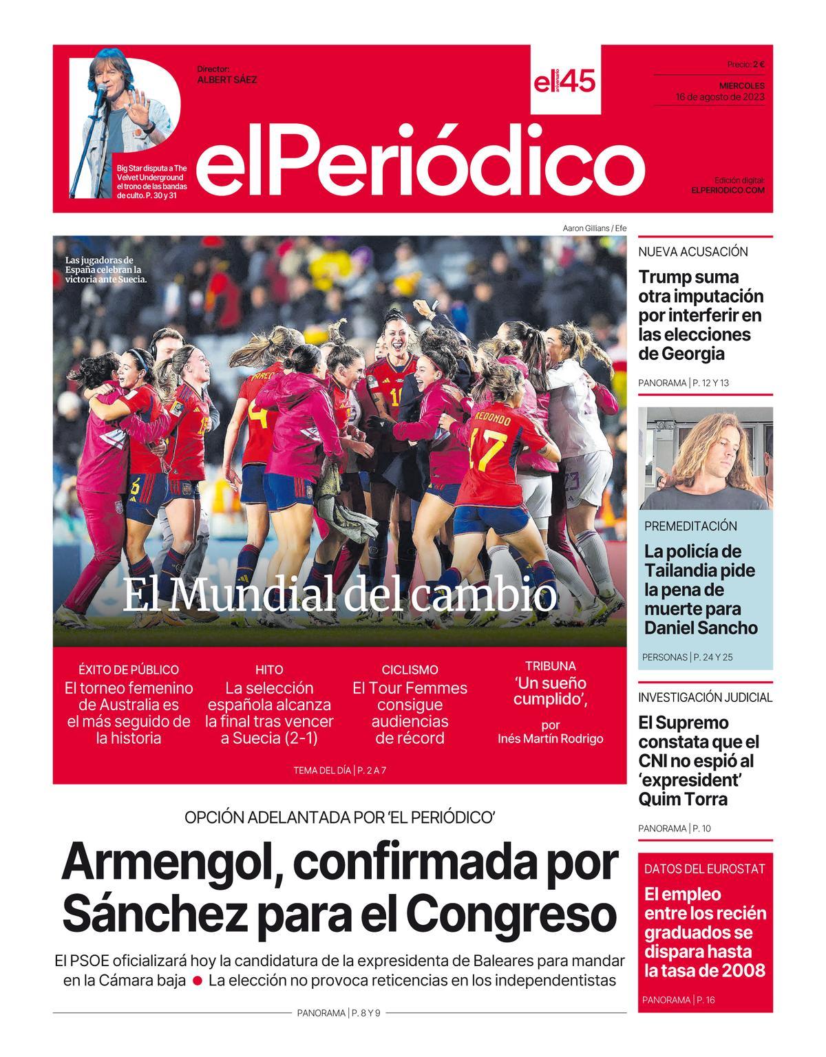 La portada de EL PERIÓDICO del 16 de agosto de 2023