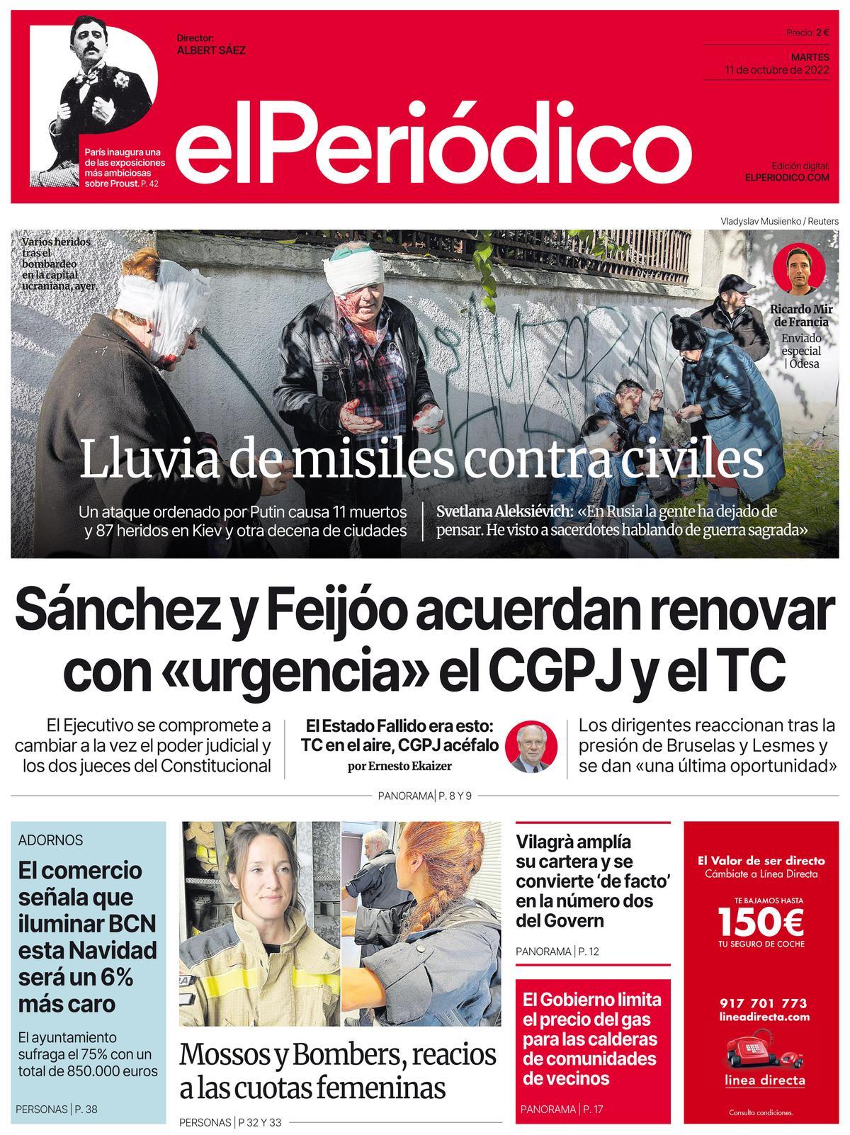 La portada de EL PERIÓDICO del 11 de octubre de 2022