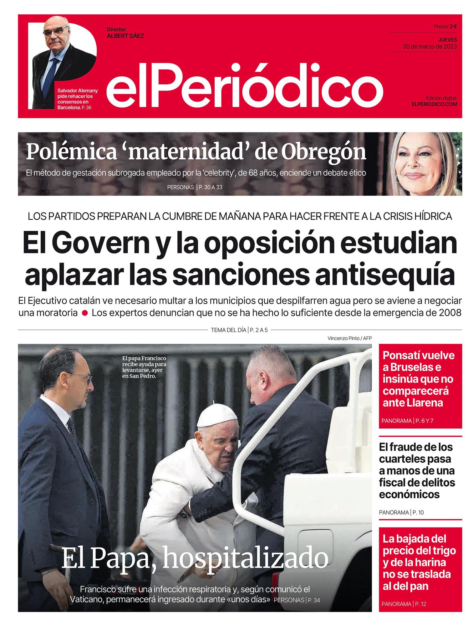 La portada de EL PERIÓDICO del 30 de marzo de 2023