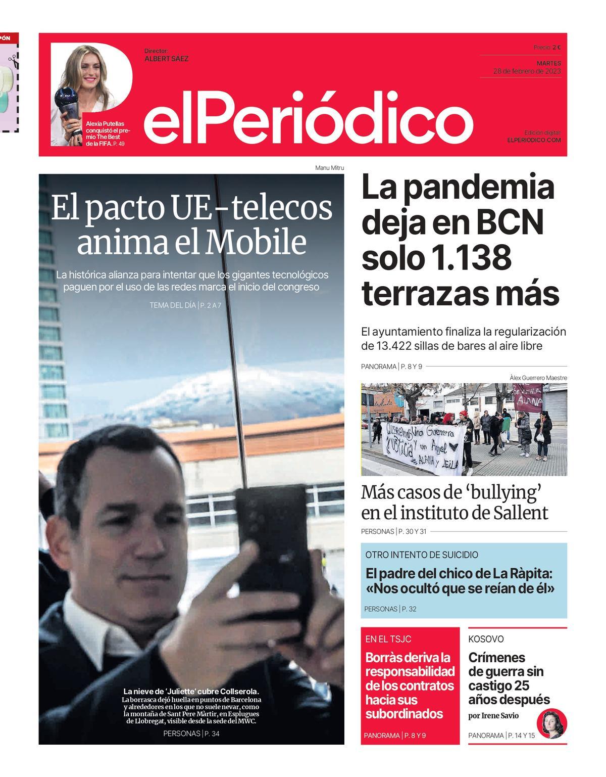 La portada de EL PERIÓDICO del 28 de febrero de 2023