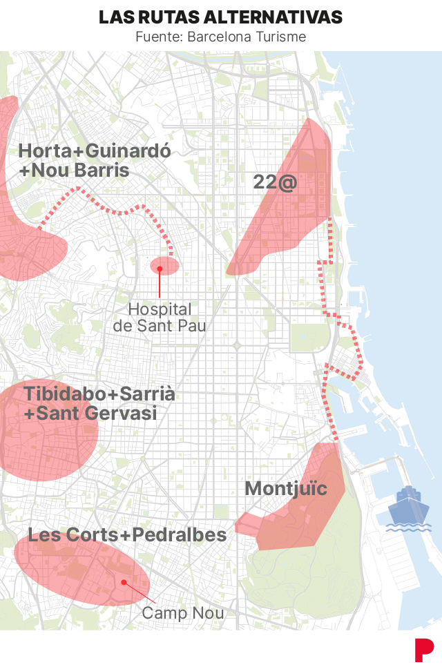 Barcelona reparte mapas con rutas descentralizadas para los cruceristas de un día